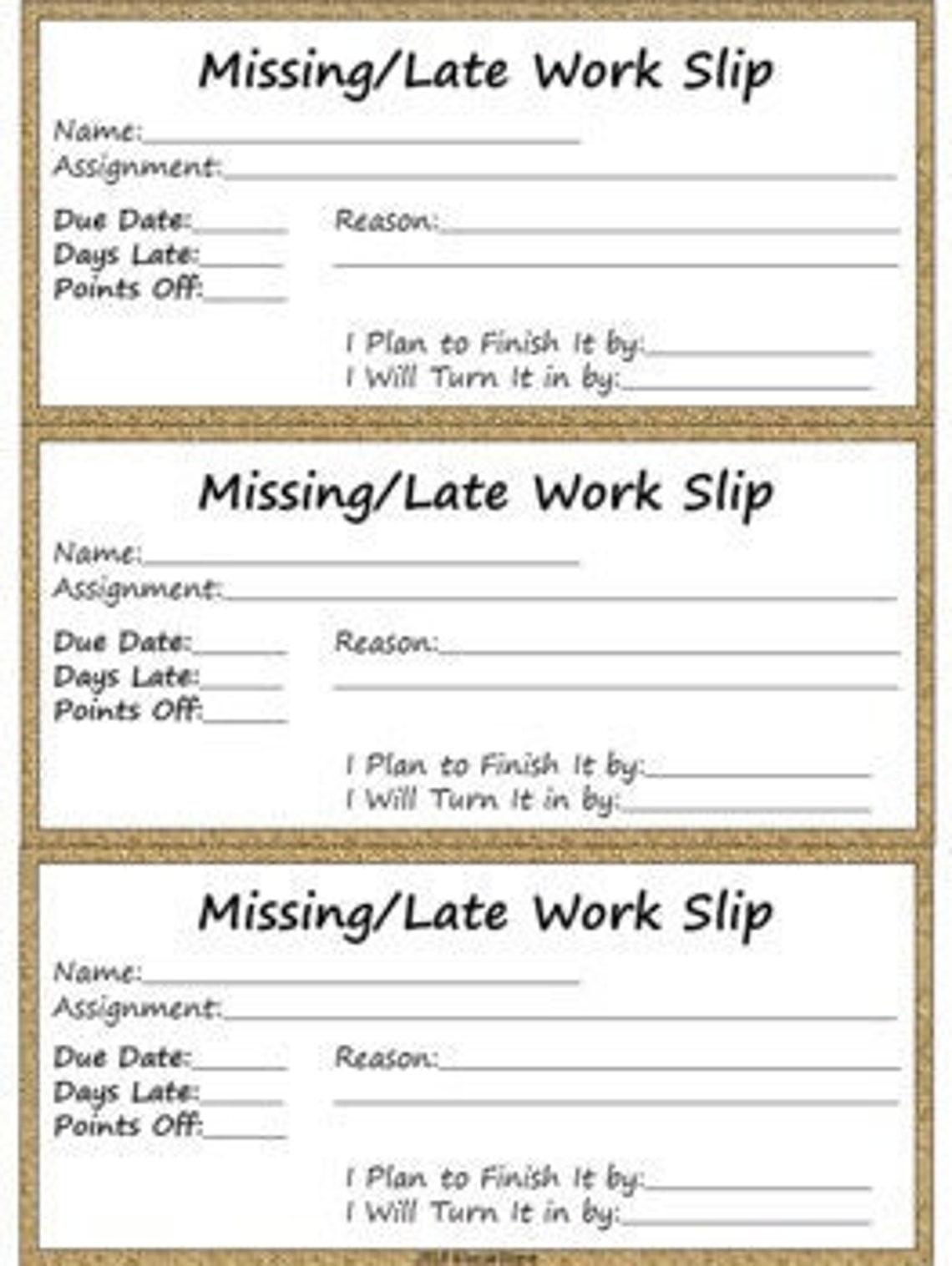 Missing/late Work Tracker With Excuse Slips - Burlap - Etsy