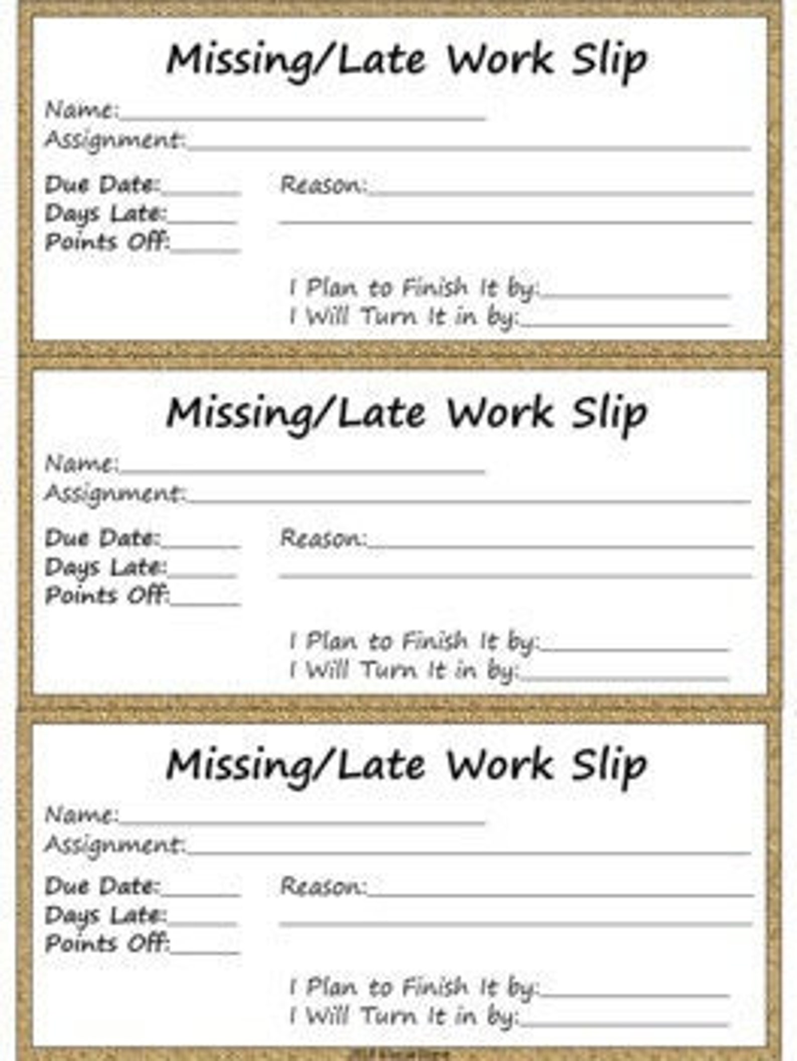 Missing/late Work Tracker With Excuse Slips - Burlap - Etsy