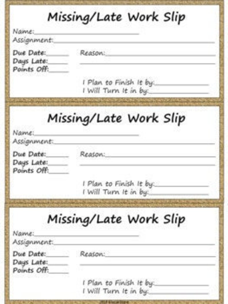 Missing/late Work Tracker With Excuse Slips - Burlap - Etsy