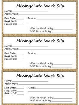 Missing/late Work Tracker With Excuse Slips - Burlap - Etsy