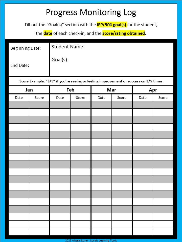 Special Education Task Prompt Log - Aqua - Etsy
