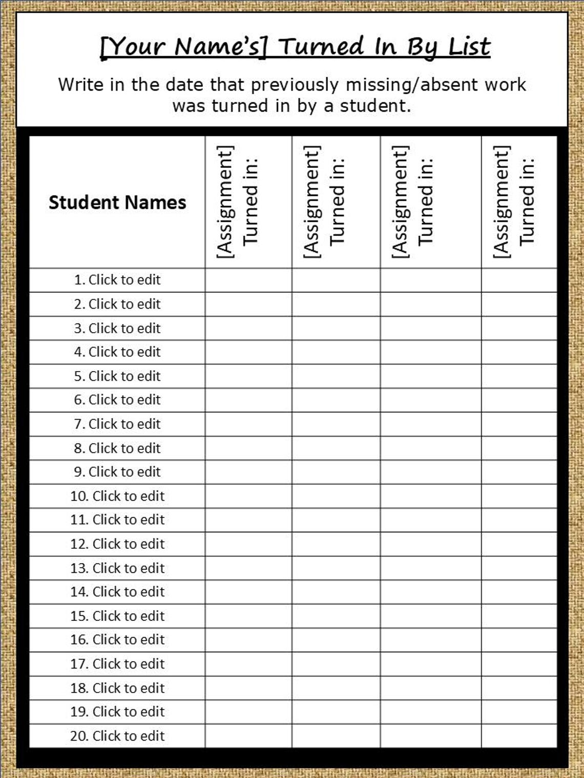 Missing/late Work Tracker With Excuse Slips - Burlap - Etsy