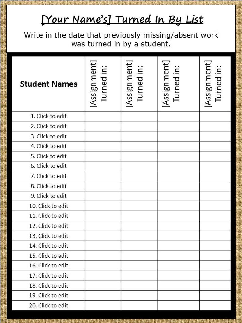 Missing/late Work Tracker With Excuse Slips - Burlap - Etsy