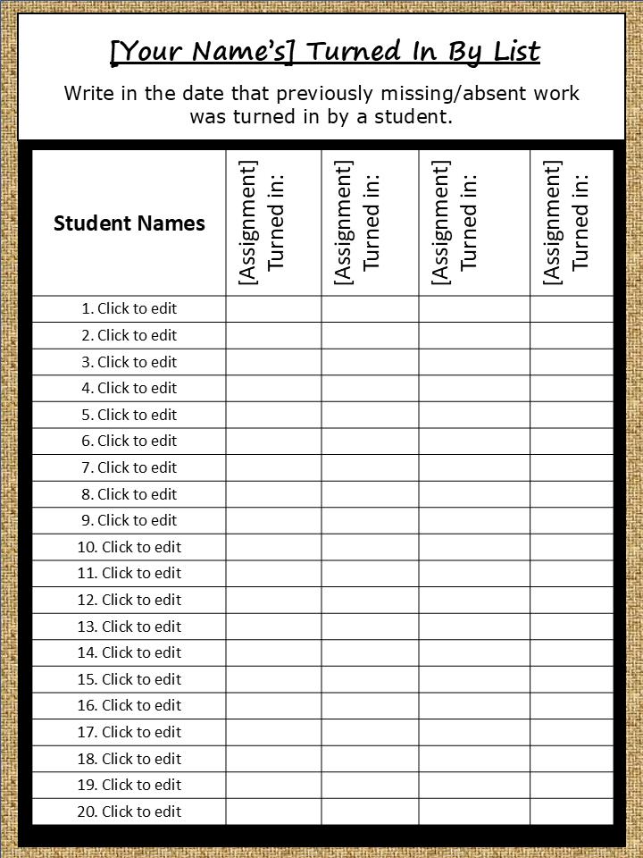 Missing/late Work Tracker With Excuse Slips - Burlap - Etsy