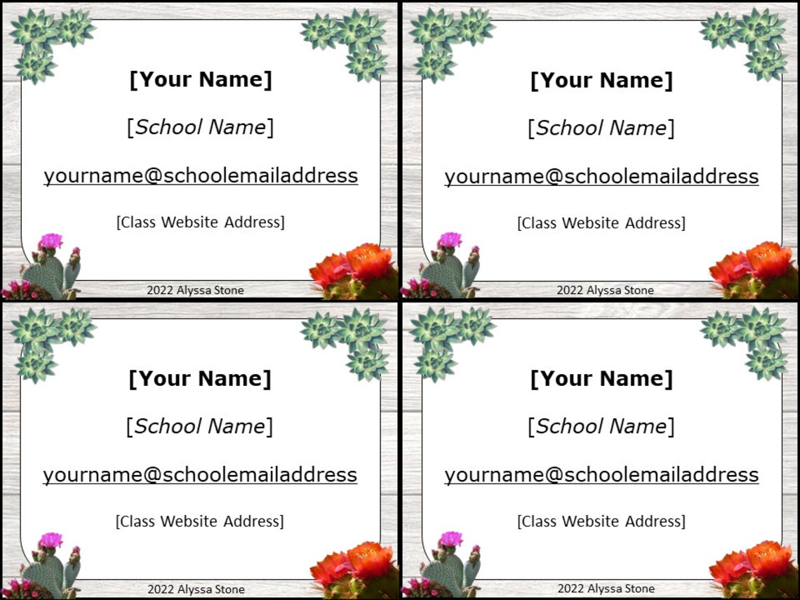 Meet the Teacher Night Business Cards - Cacti & Succulents - Etsy
