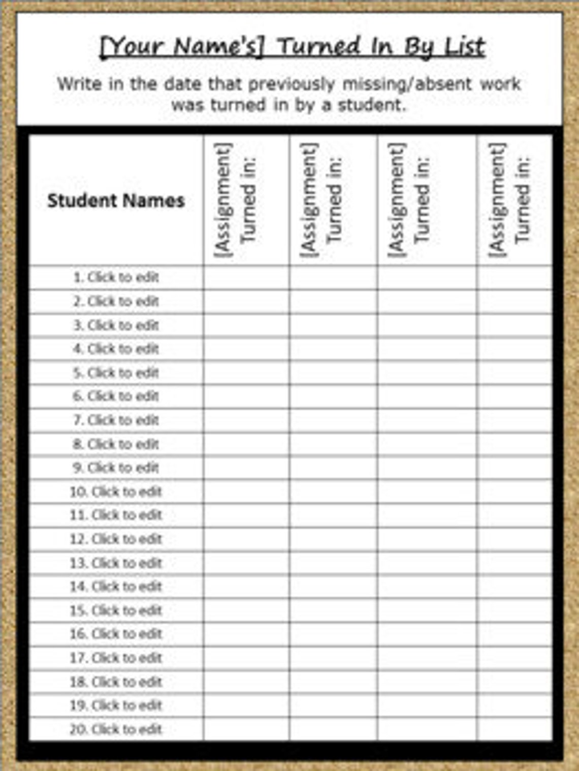 Missing/late Work Tracker With Excuse Slips - Burlap - Etsy