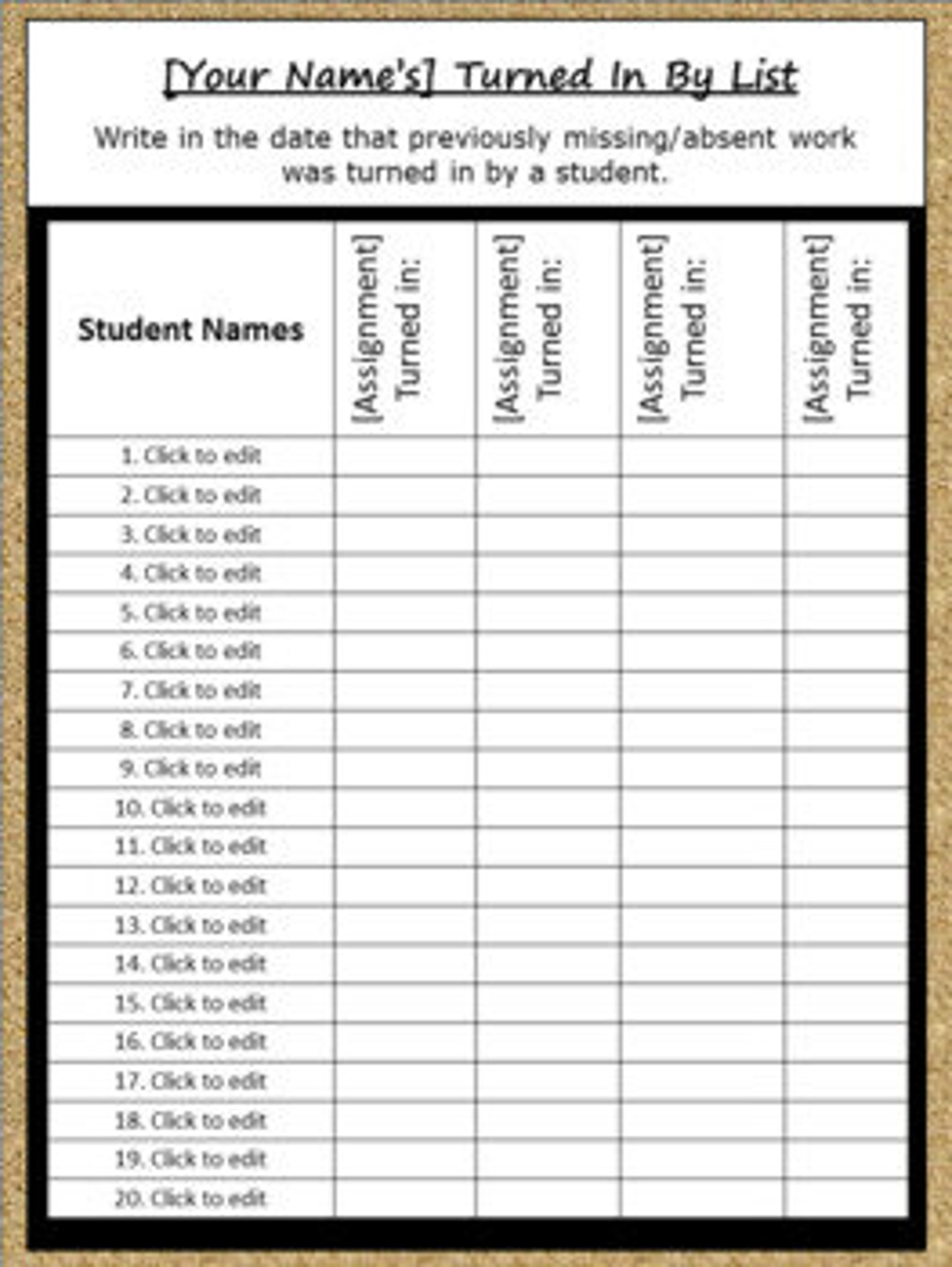 Missing/late Work Tracker With Excuse Slips - Burlap - Etsy