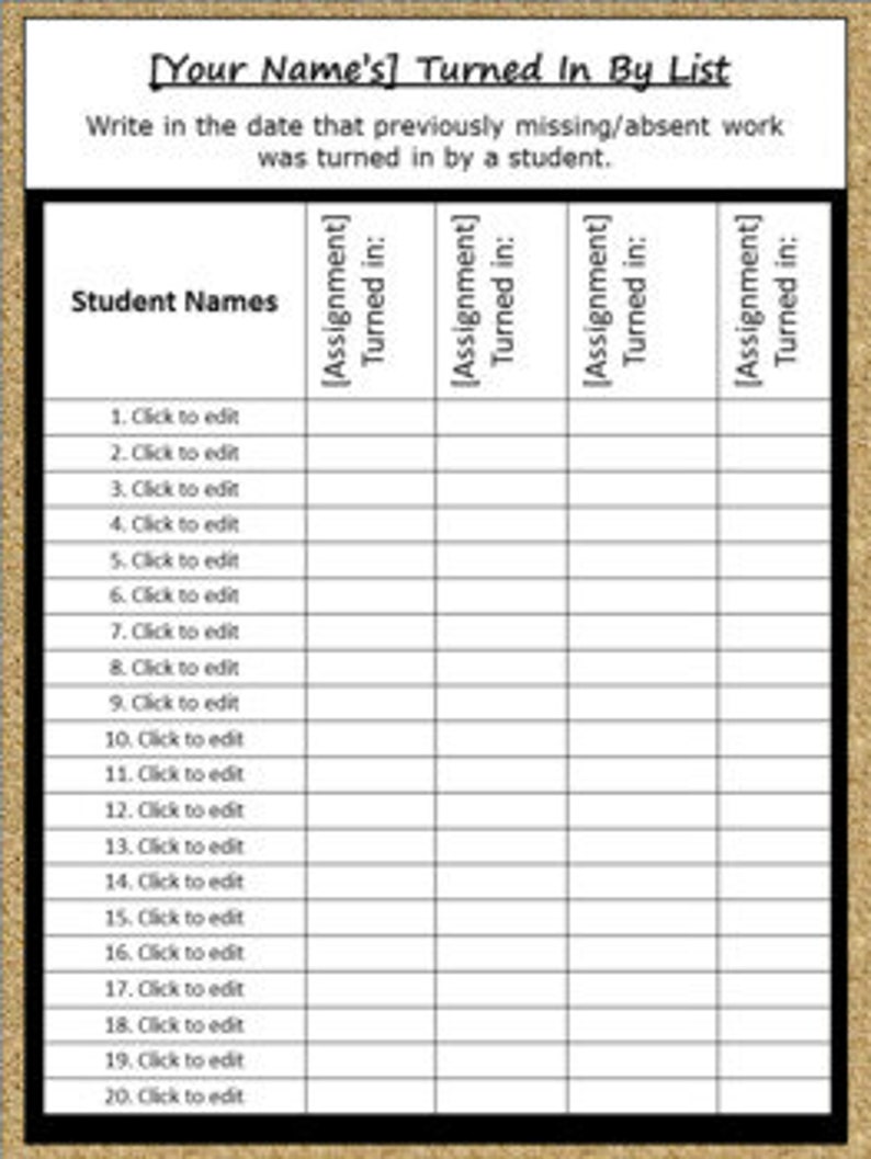 Missing/late Work Tracker With Excuse Slips - Burlap - Etsy