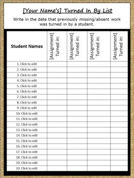 Missing/late Work Tracker With Excuse Slips - Burlap - Etsy