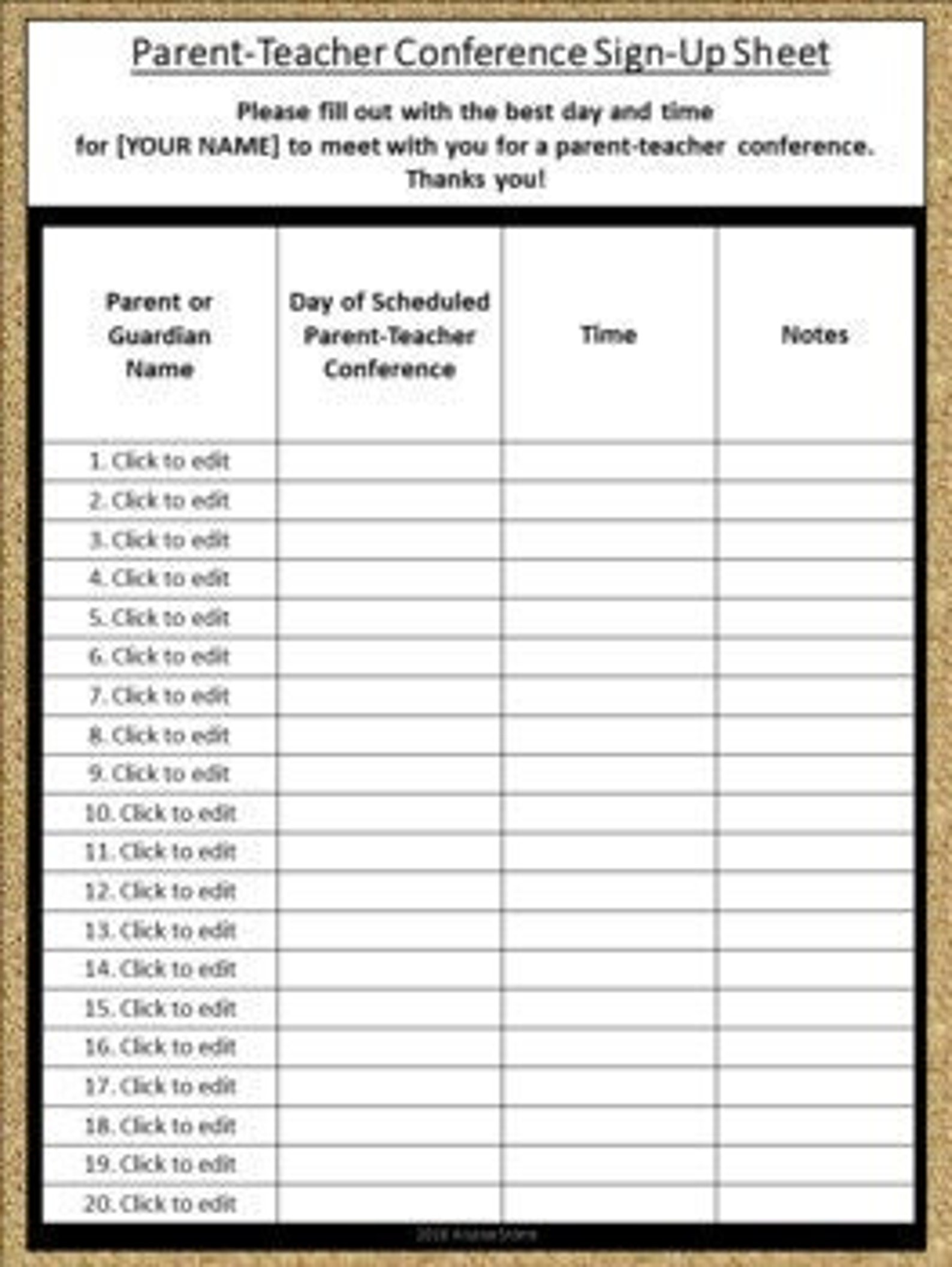 Parent-teacher Conference Sign-up Sheet - Burlap - Etsy