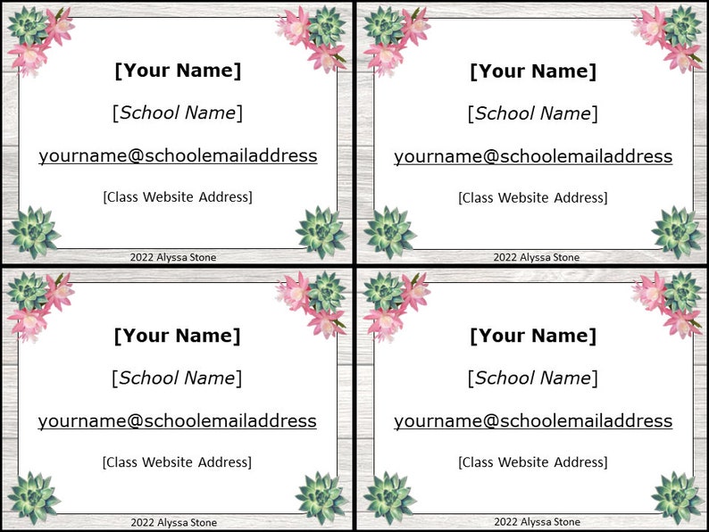Meet the Teacher Night Business Cards - Cacti & Succulents - Etsy