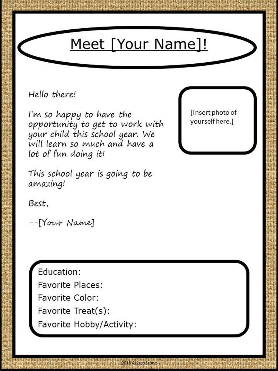 Editable Meet the Teacher Letter - Burlap - Etsy