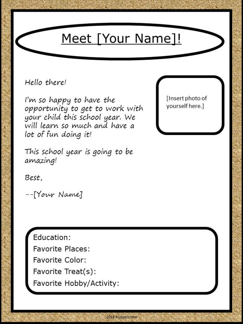 Editable Meet the Teacher Letter - Burlap - Etsy