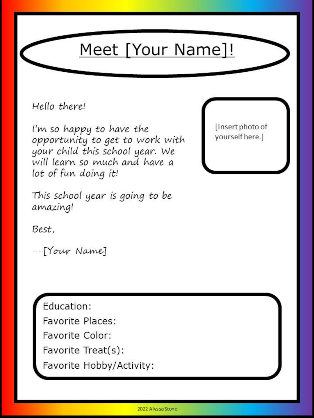Editable Meet the Teacher Letter - Rainbow - Etsy