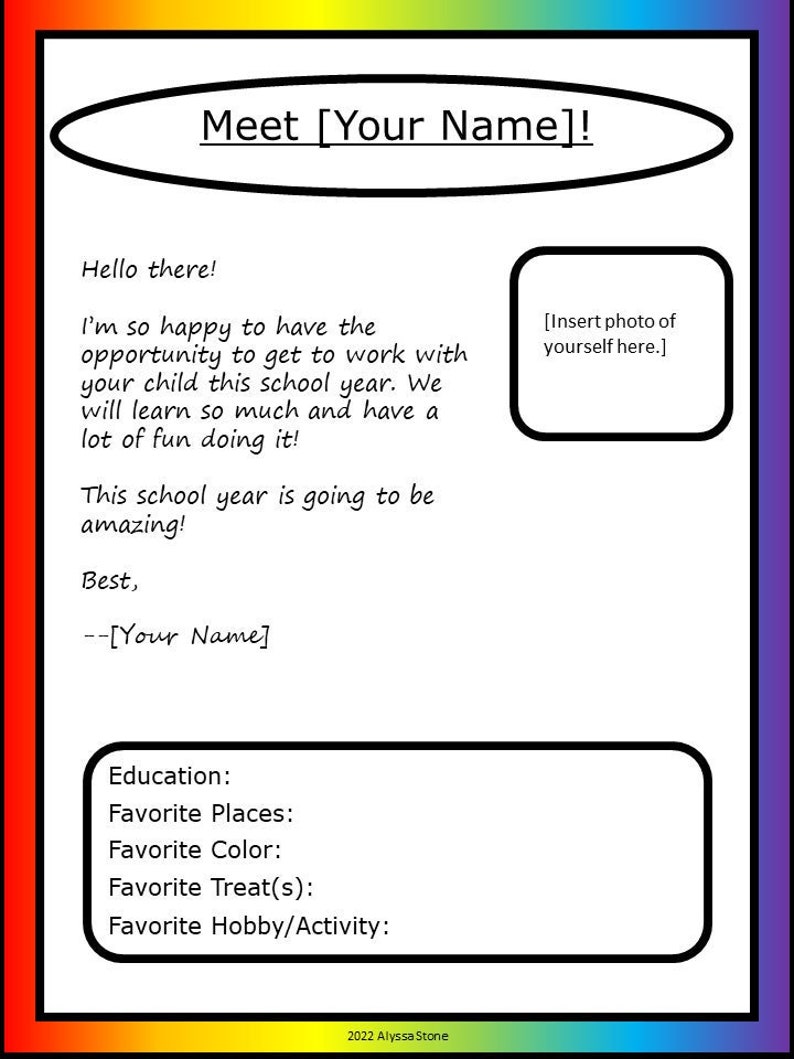 Editable Meet the Teacher Letter - Rainbow - Etsy