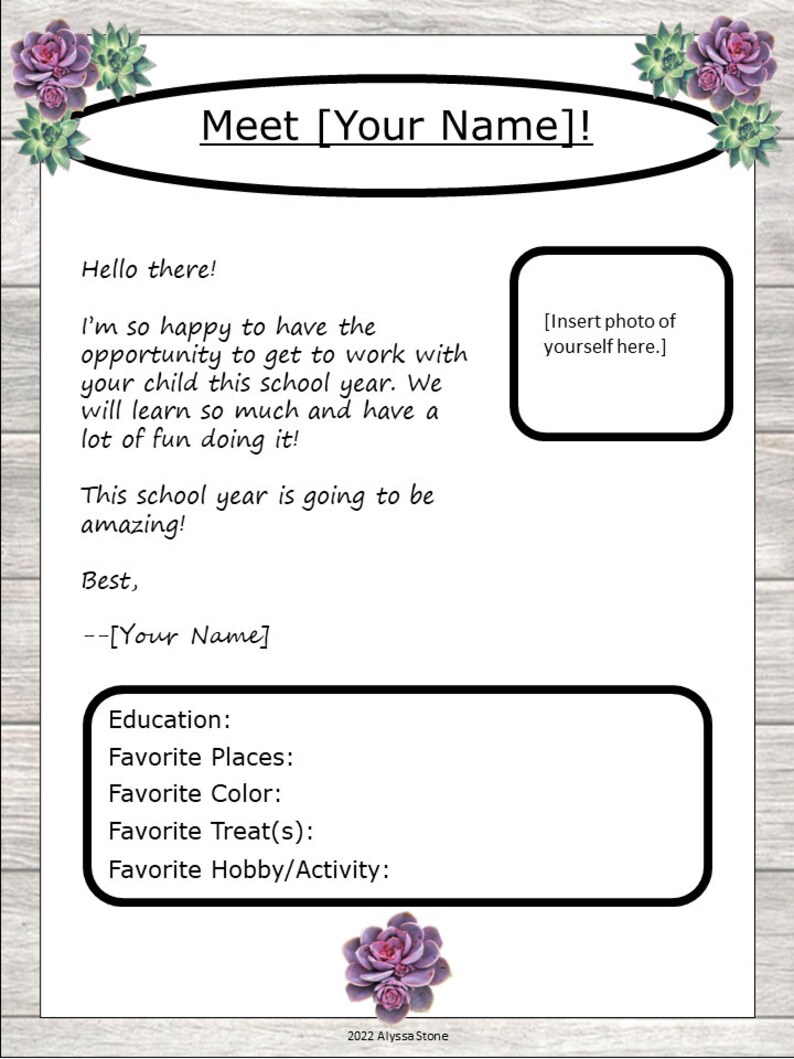 Editable Meet the Teacher Letter - Cacti & Succulents - Etsy
