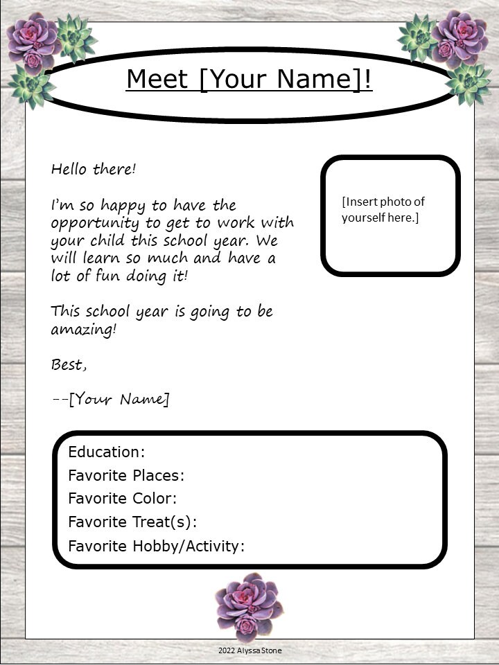 Editable Meet the Teacher Letter - Cacti & Succulents - Etsy