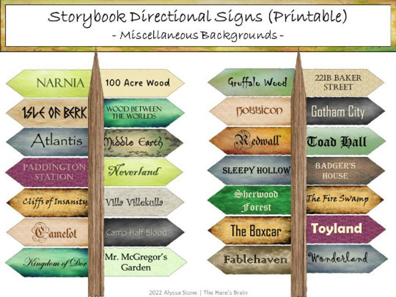 Storybook Directional Signs printable Miscellaneous - Etsy
