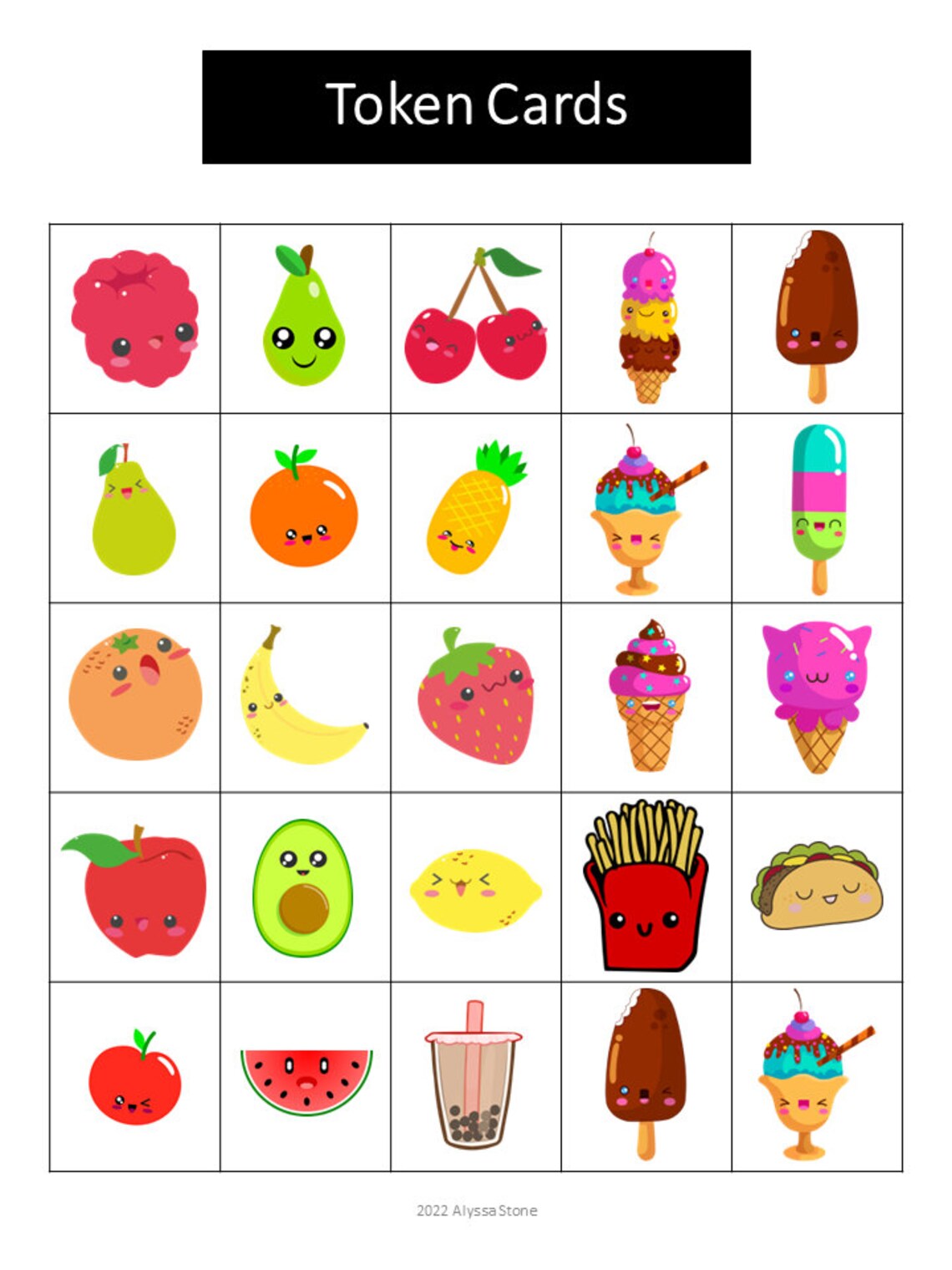 Editable Token Boards - FOOD - Kawaii Foods | Special Education - Etsy