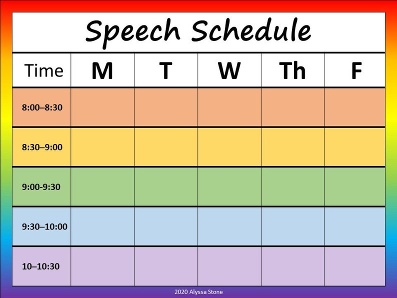 Speech Schedule A-4 POSTER - Rainbow - Etsy