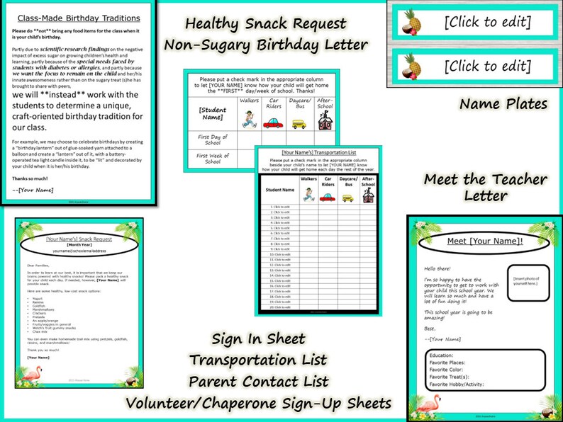 Meet the Teacher Night Pack - Tropical {editable} - Etsy