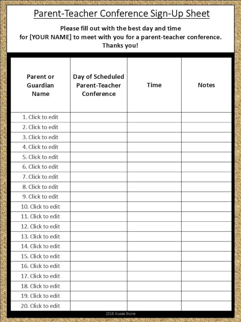Parent-teacher Conference Sign-up Sheet - Burlap - Etsy