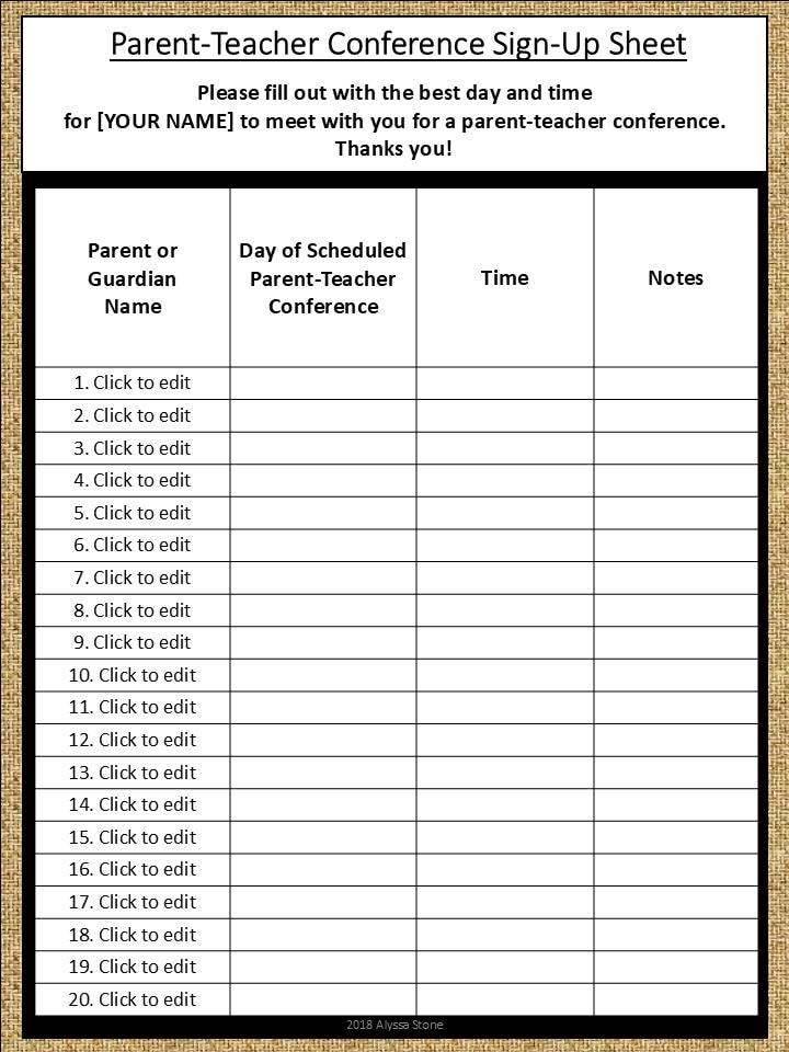 Parent-teacher Conference Sign-up Sheet - Burlap - Etsy