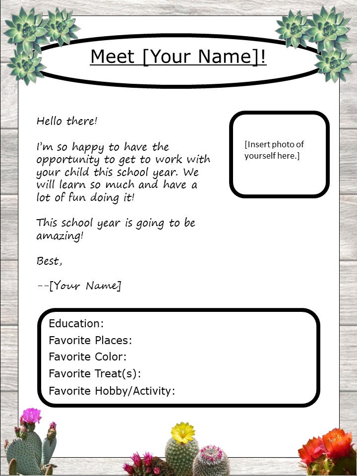 Editable Meet the Teacher Letter Cacti & Succulents - Etsy