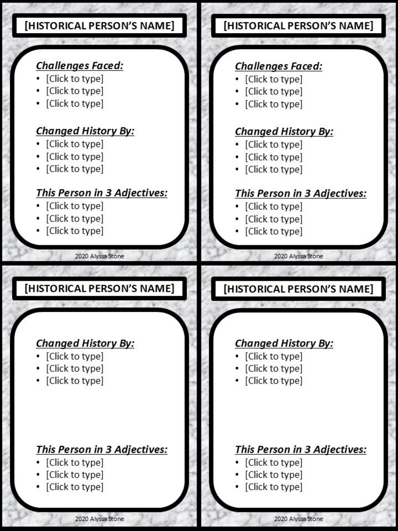 Historical Figures Trading Card Templates - Etsy