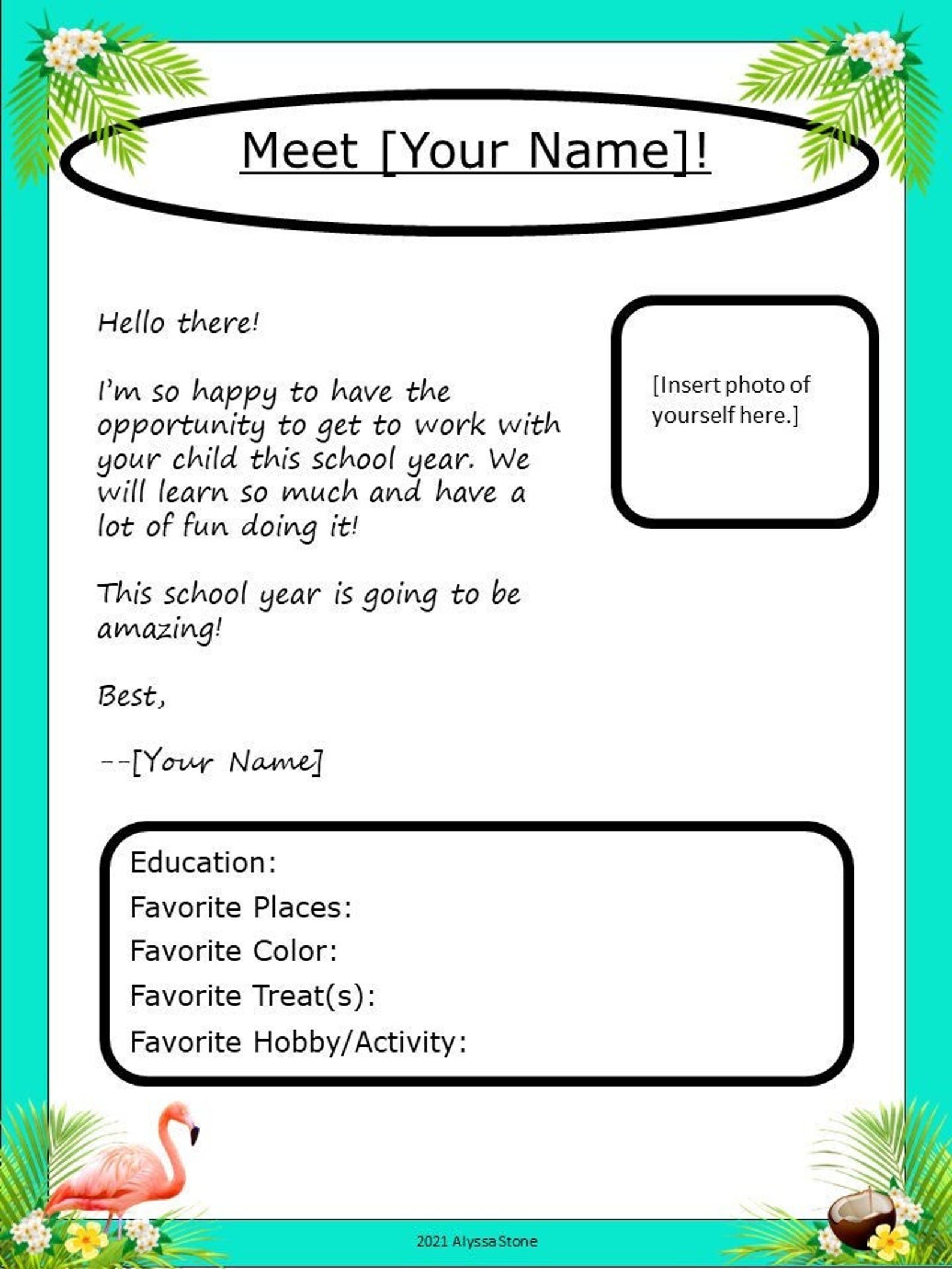 Editable Meet the Teacher Letter - Tropical - Etsy