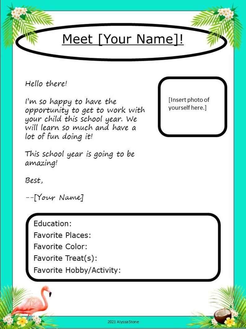 Editable Meet the Teacher Letter - Tropical - Etsy