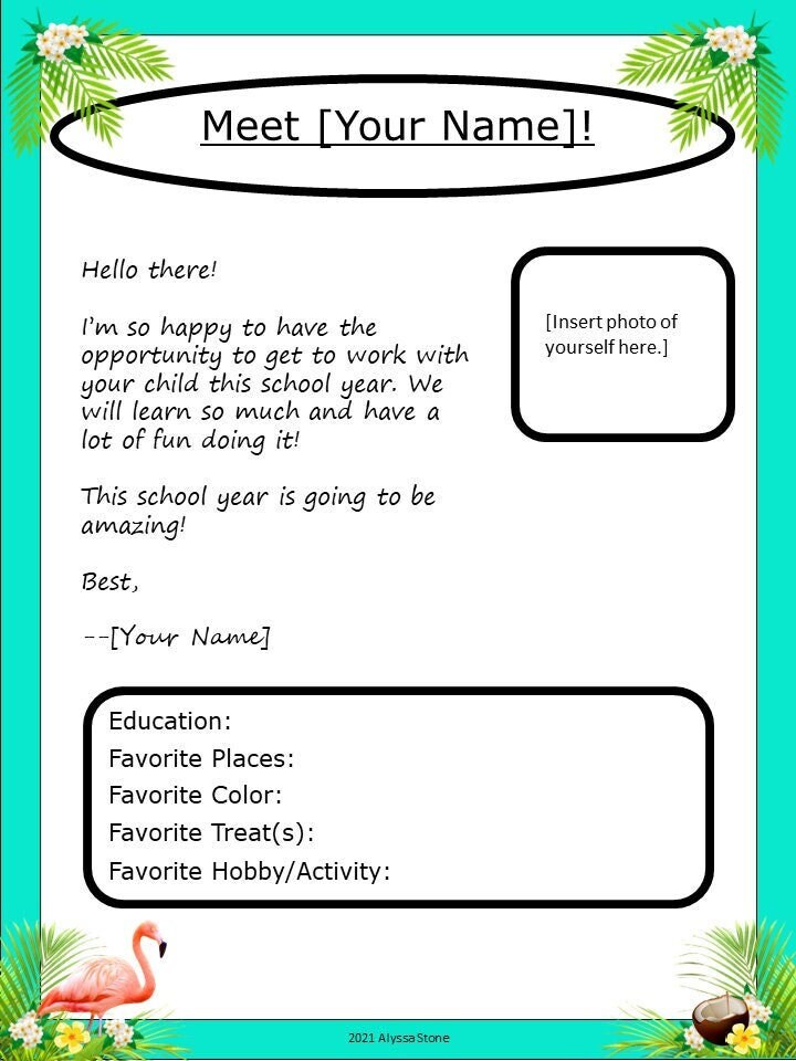 Editable Meet the Teacher Letter - Tropical - Etsy