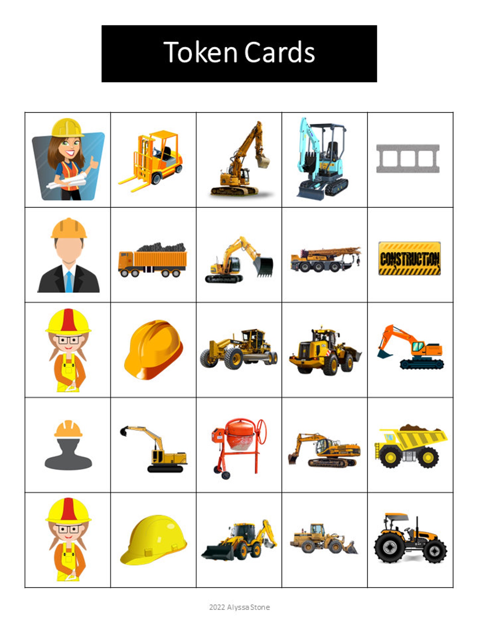 Editable Token Boards - Construction Sites | Special Education - Etsy
