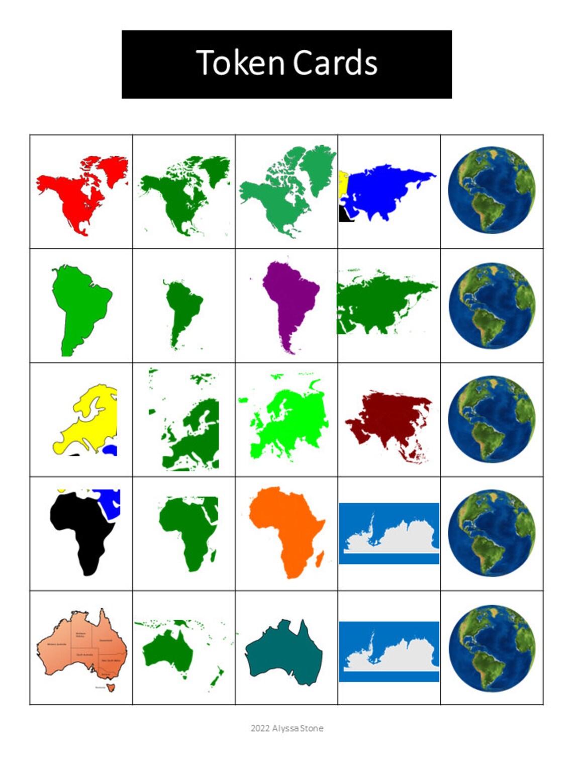 Editable Token Boards - Continents of the World | Special Education - Etsy