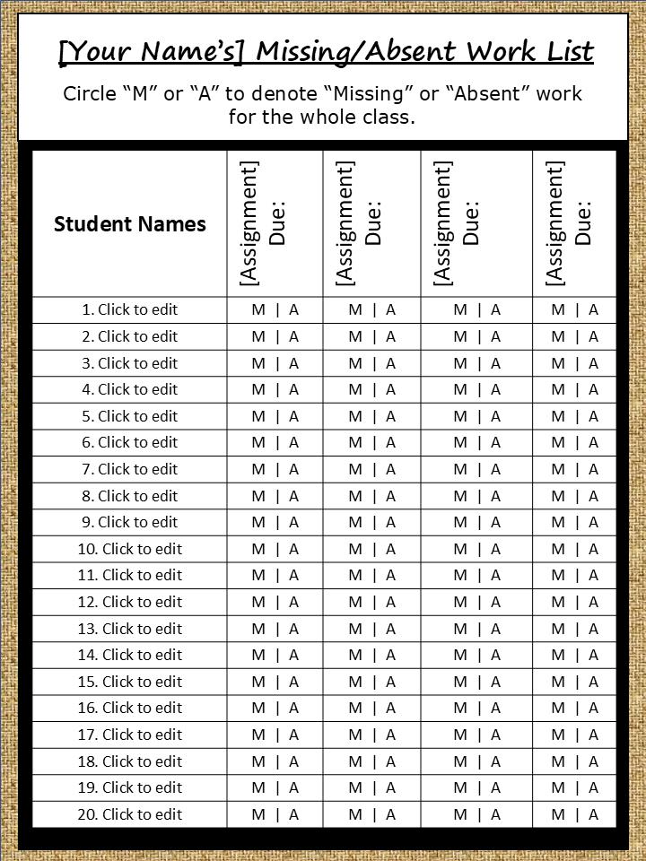 Missing/late Work Tracker With Excuse Slips - Burlap - Etsy