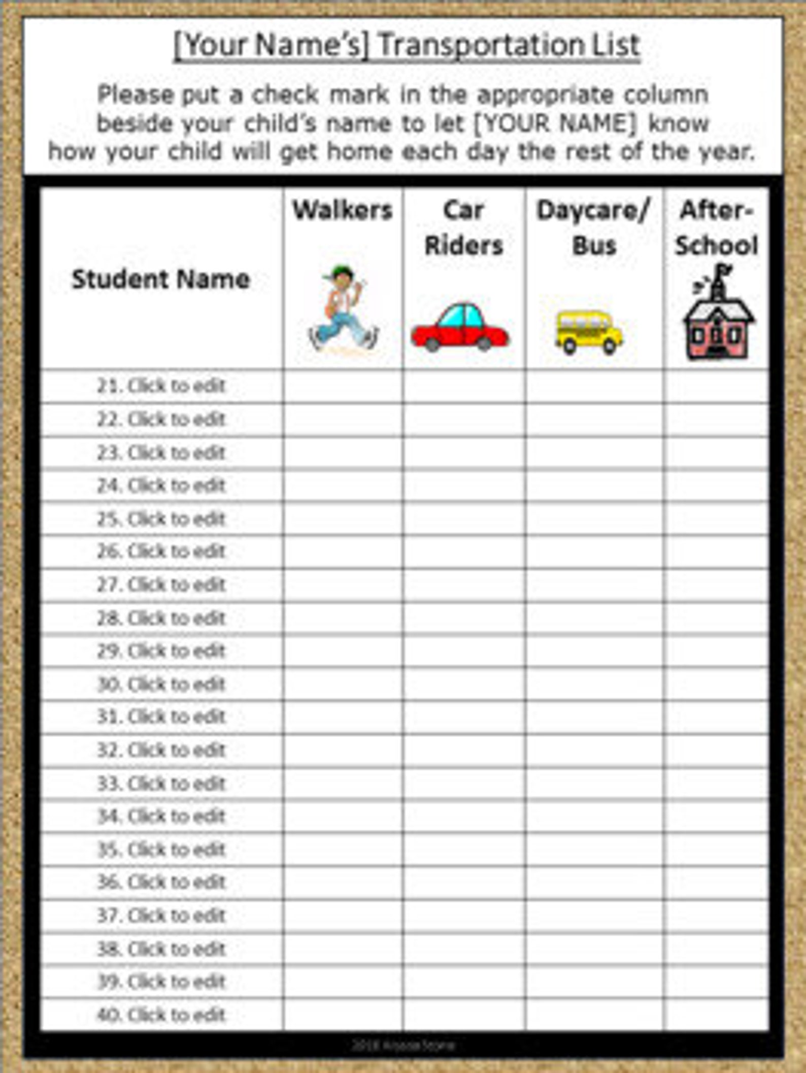 Transportation Sign-up Sheet - Burlap - Etsy