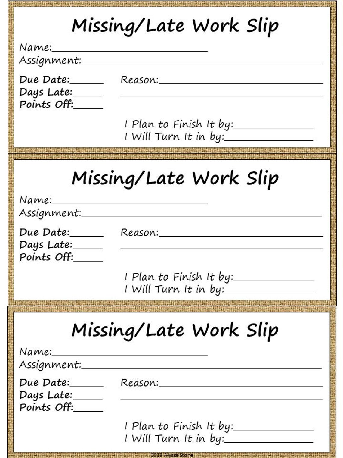 Missing/late Work Tracker With Excuse Slips - Burlap - Etsy