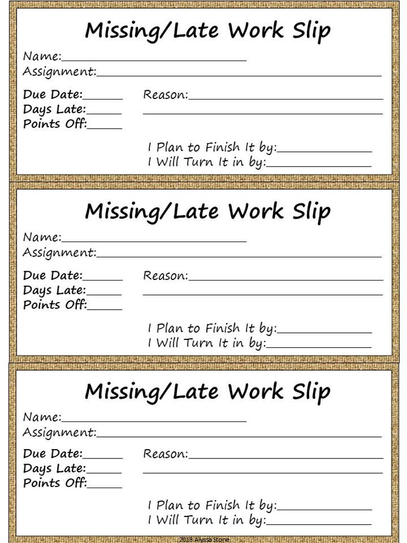 Missing/late Work Tracker With Excuse Slips - Burlap - Etsy