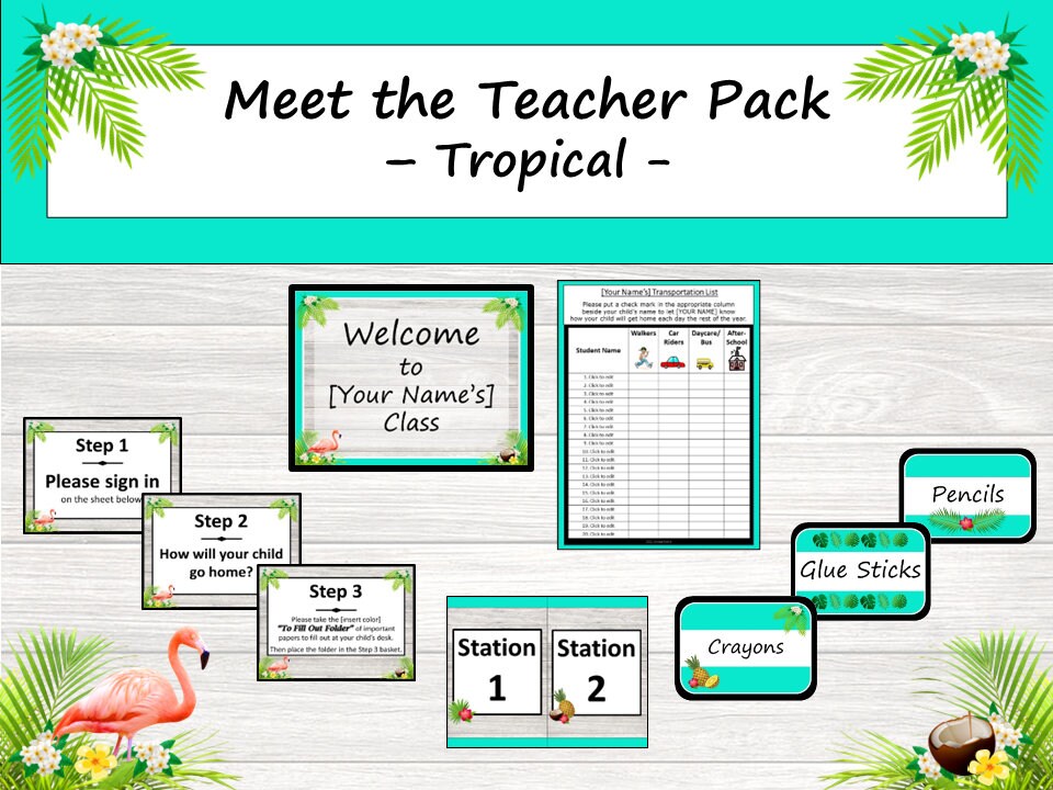 Meet the Teacher Night Pack - Tropical {editable} - Etsy