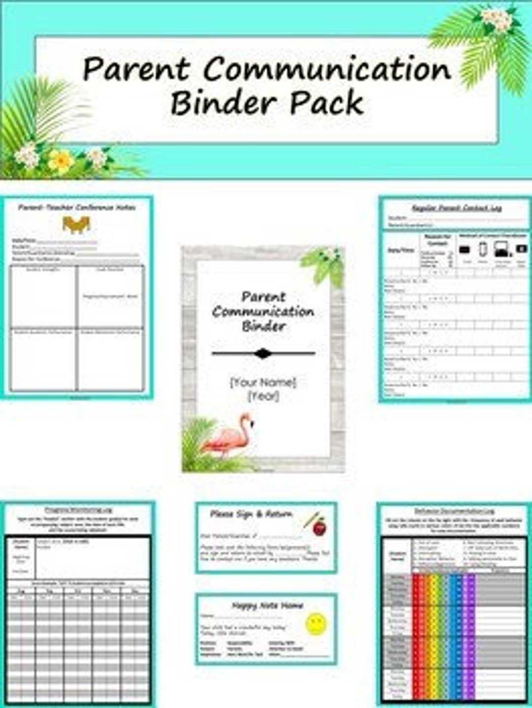Parent Communication Binder Pack - Tropical - Etsy
