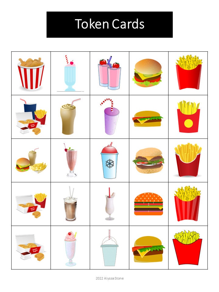 Editable Token Boards FOOD Fast Food Special Education - Etsy