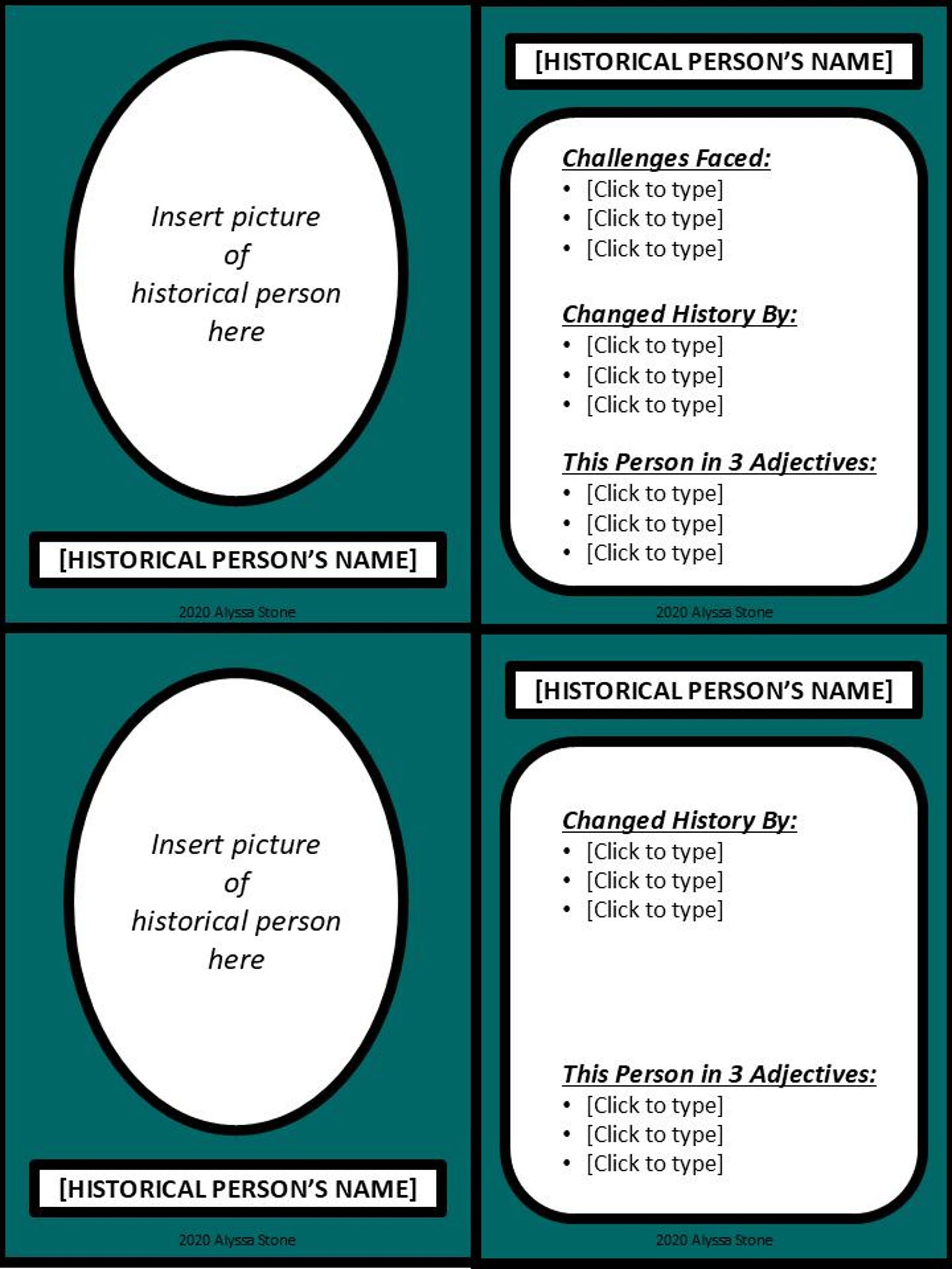 Historical Figures Trading Card Templates - Etsy