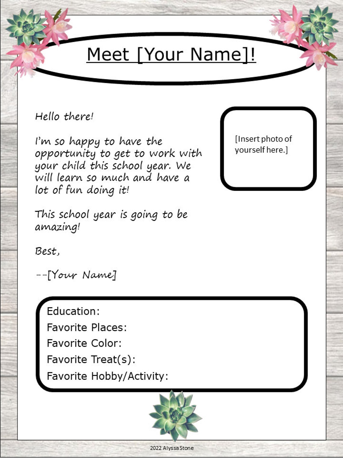 Editable Meet the Teacher Letter - Cacti & Succulents - Etsy