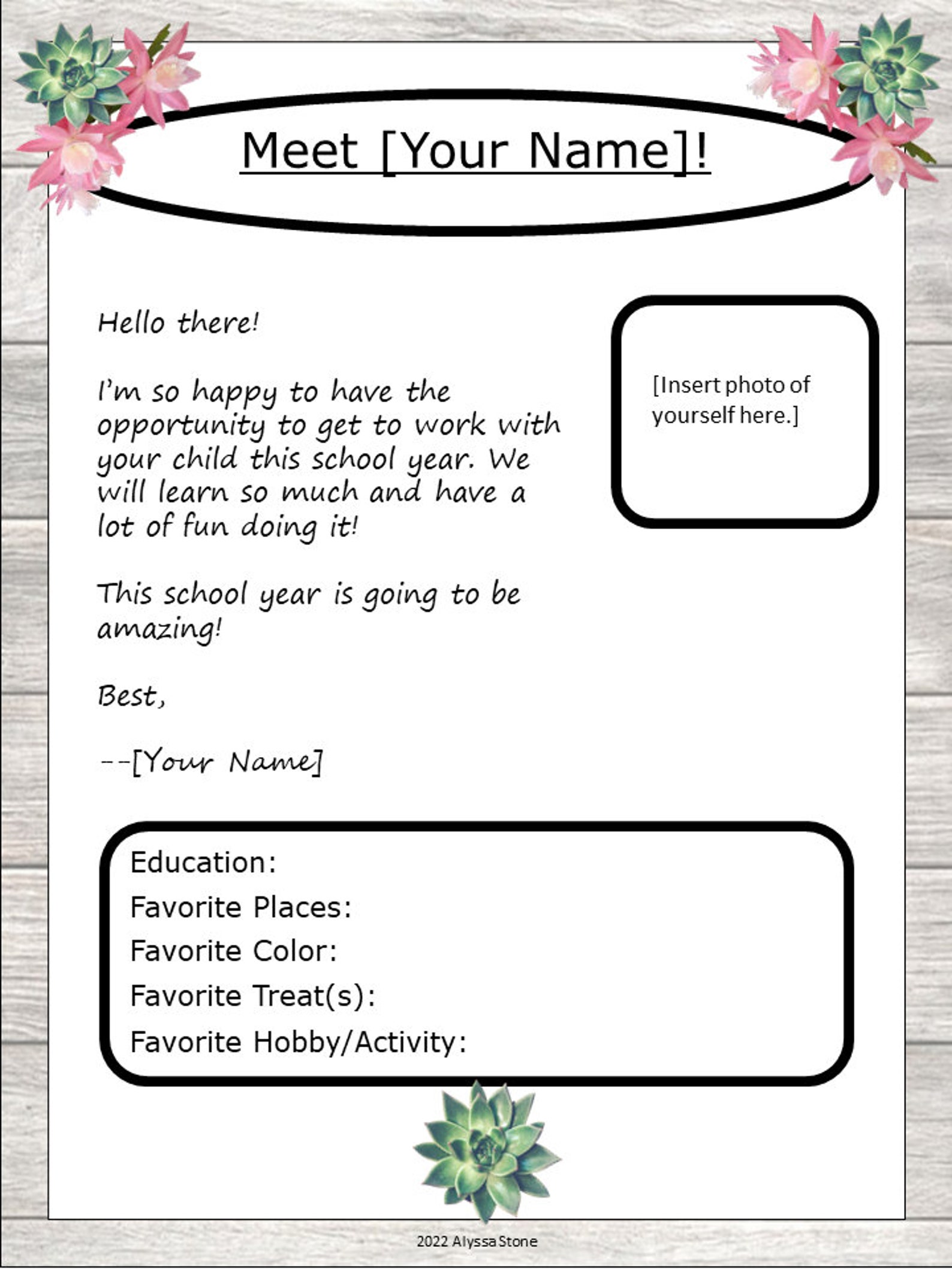 Editable Meet the Teacher Letter - Cacti & Succulents - Etsy