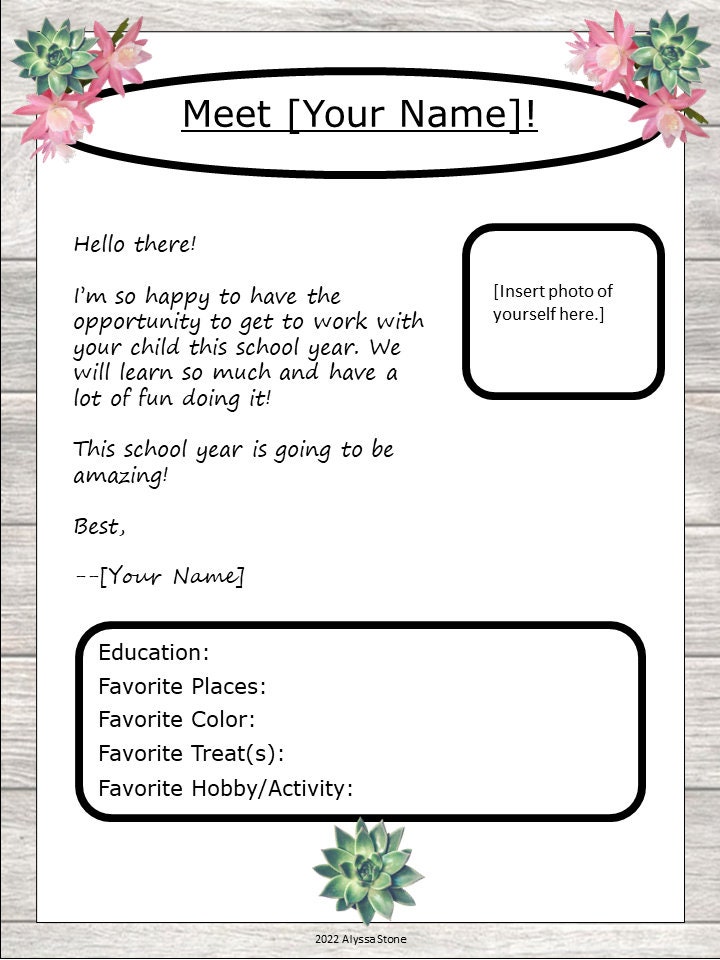 Editable Meet the Teacher Letter - Cacti & Succulents - Etsy