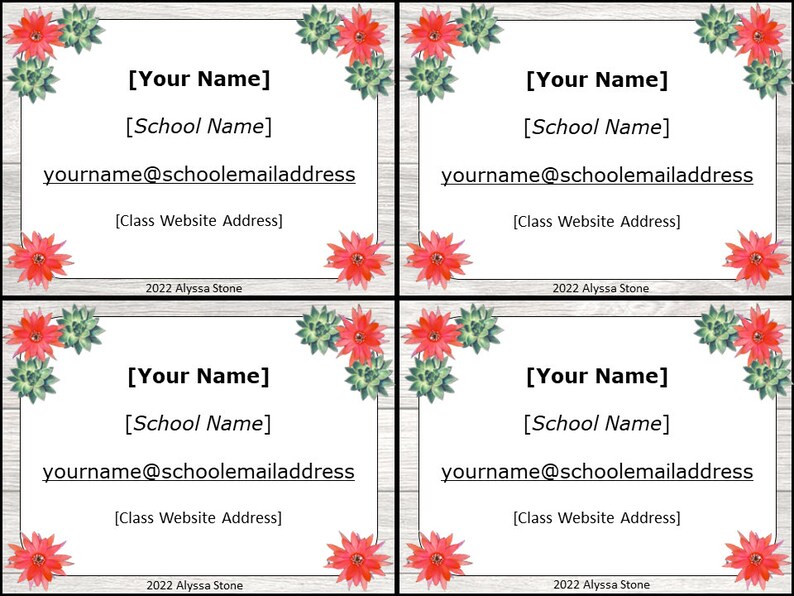 Meet the Teacher Night Business Cards - Cacti & Succulents - Etsy