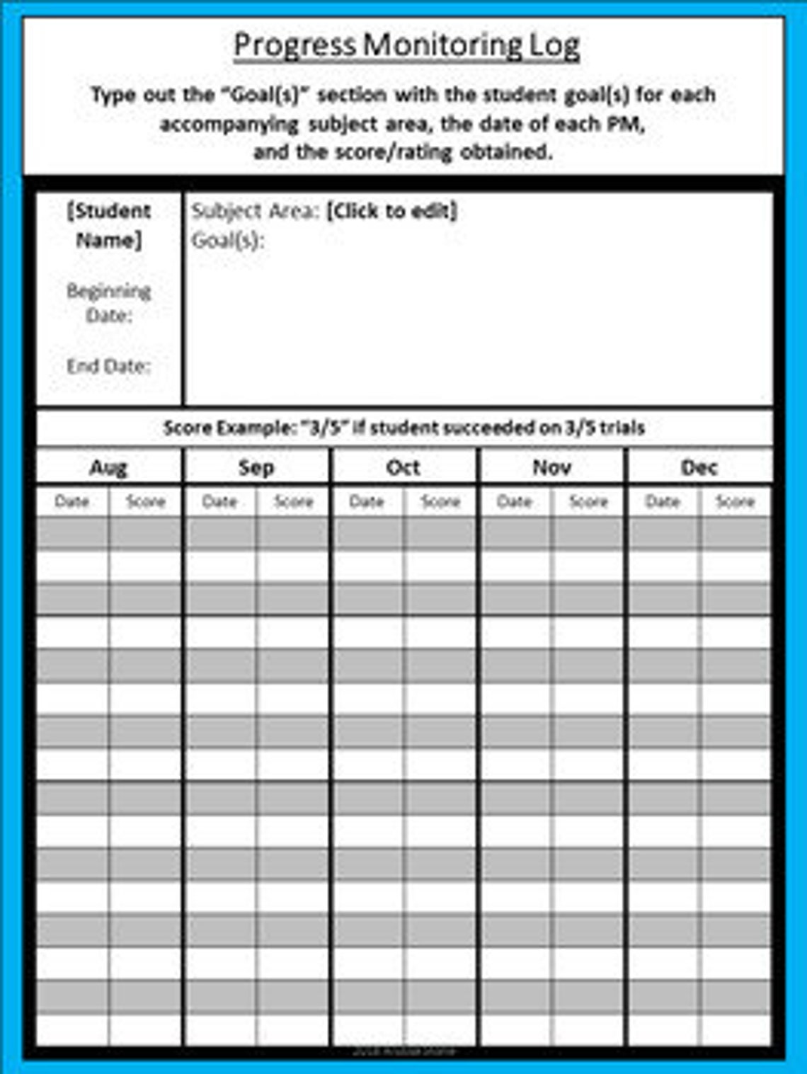 Behavior Documentation & Progress Monitoring Logs - Aqua - Etsy