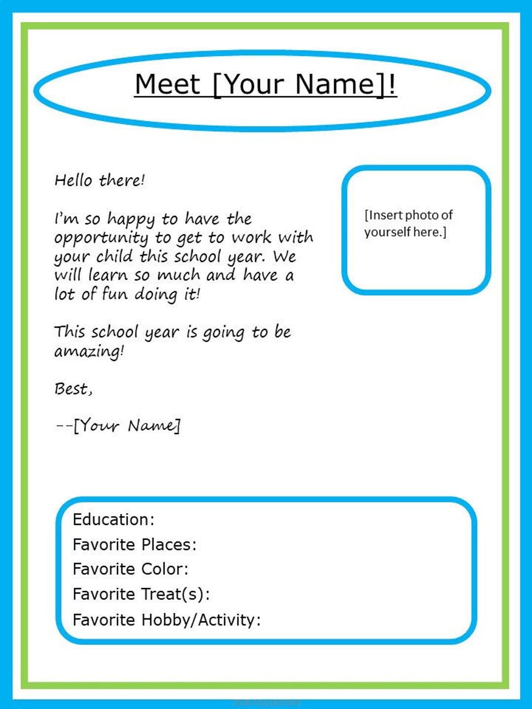 Editable Meet the Teacher Letter - Lime & Aqua - Etsy