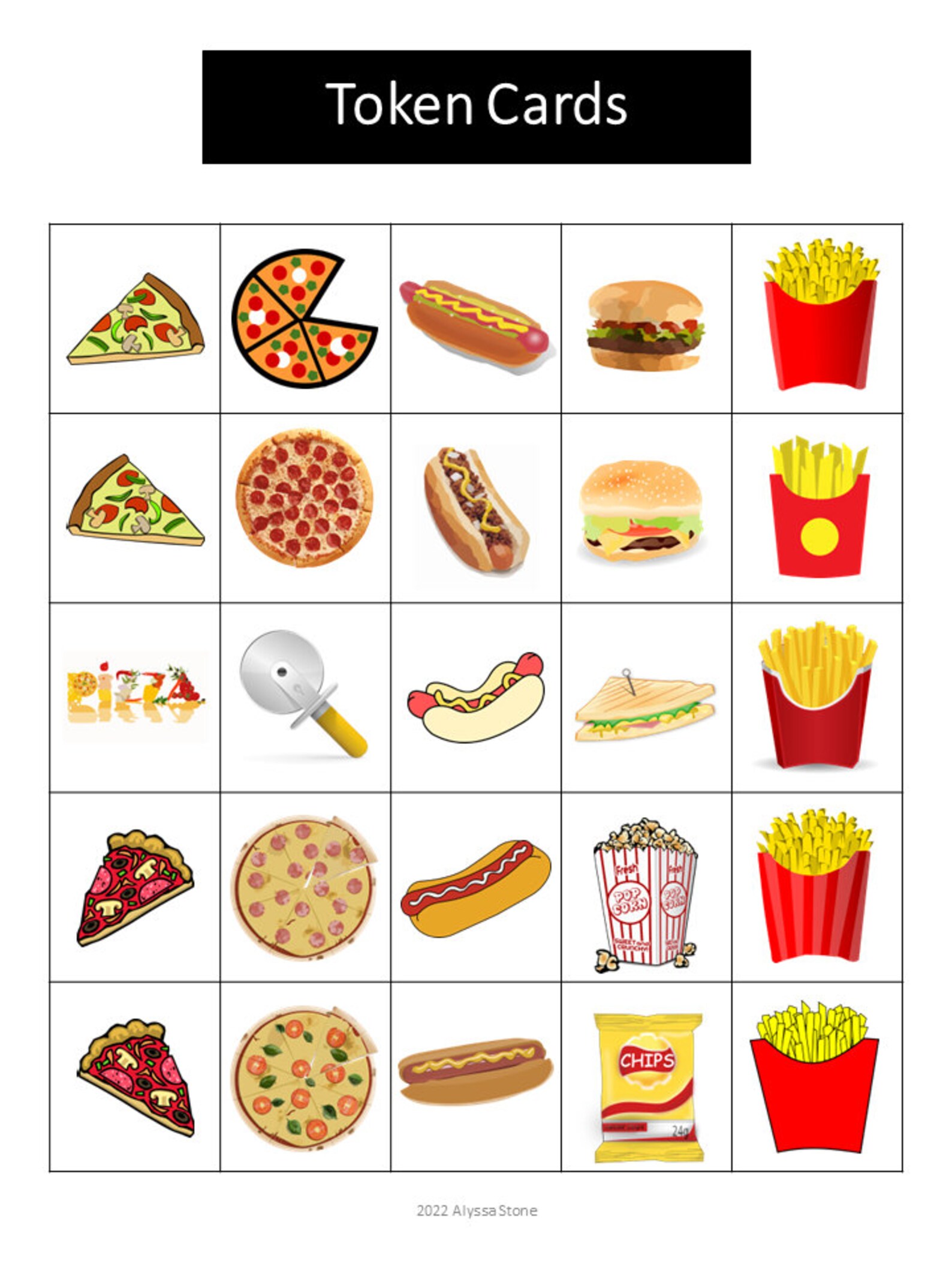 Editable Token Boards - FOOD - Fast Food | Special Education - Etsy