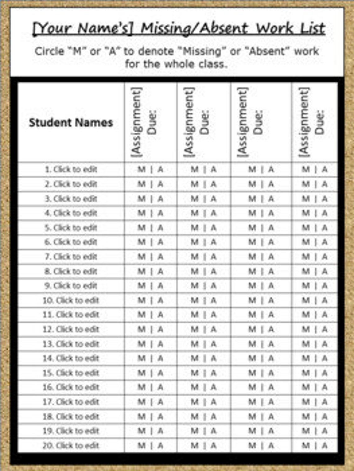 Missing/late Work Tracker With Excuse Slips - Burlap - Etsy